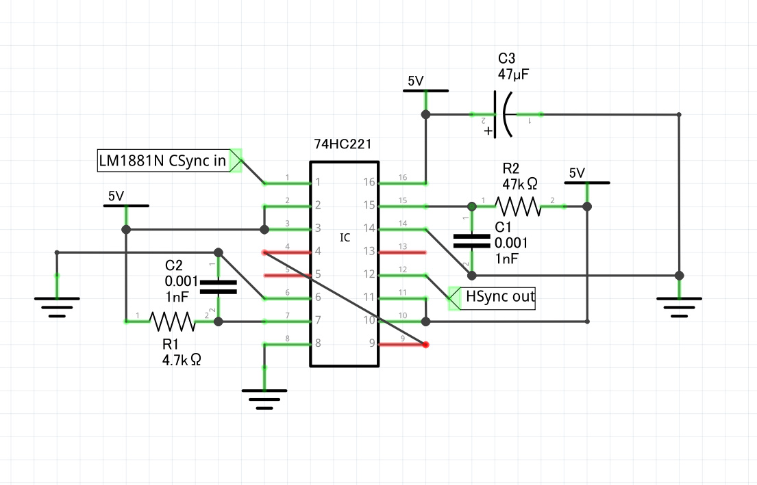 初めてのブレッドボード LM1881N + 74HC221 | FUJIMOの部屋
